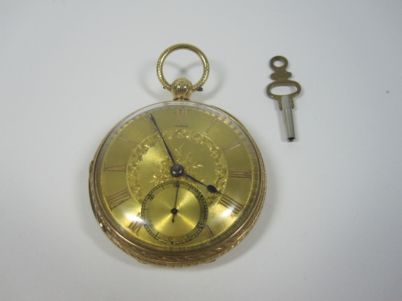 Bonhams : An 18ct gold open faced pocket watch, Sheffield 1911