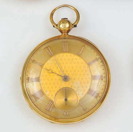 Bonhams : An 18ct gold cased open faced pocket watch