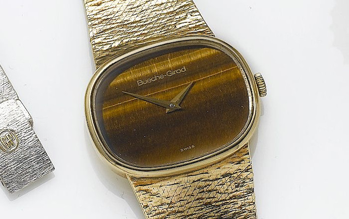 Bonhams : Bueche-Girod. An 9ct gold manual wind bracelet watch with ...