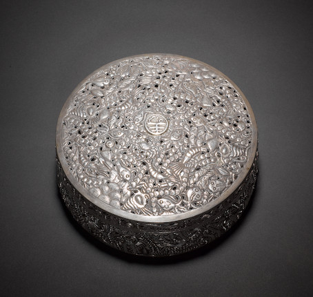 Bonhams : A silver reticulated 'sea creatures' box and cover