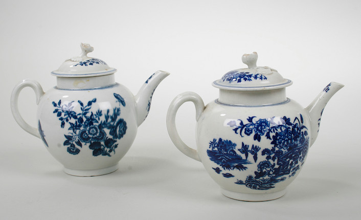 Bonhams : Two Worcester blue and white teapots and covers Late 18th century