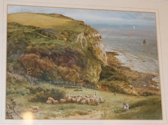 Bonhams : Henry George Hine, R.I. (British, 1811-1895) Cliff top scene ...