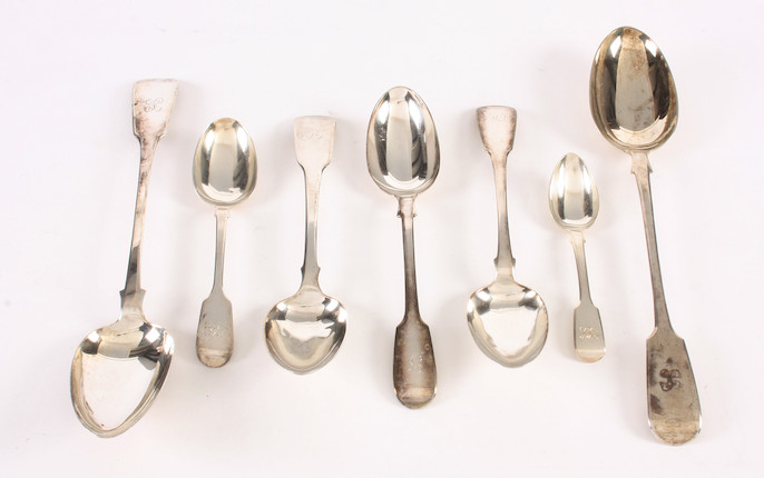 Bonhams : A collection of 18th/19th century silver fiddle pattern ...