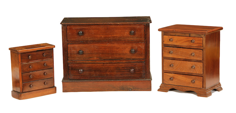 Bonhams : MINIATURE FURNITURE A collection of three 19th/20th century chests