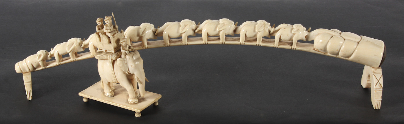 Bonhams A 19th Century Carved Ivory Elephant And An Early 20th