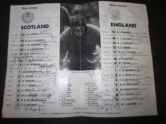 Bonhams : 1978 Scotland v England hand signed Calcutta Cup programme