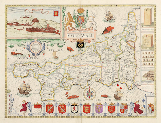 Bonhams : SPEED (JOHN) Cornwall, hand-coloured double-page engraved map ...
