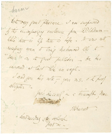 Bonhams : BROWNING (ELIZABETH BARRETT) Autograph letter signed, 1845