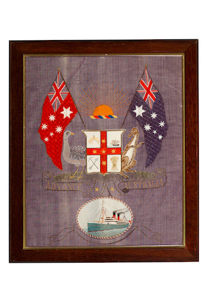 Bonhams : A Naive Australian needlework embroidery of 'Advance ...