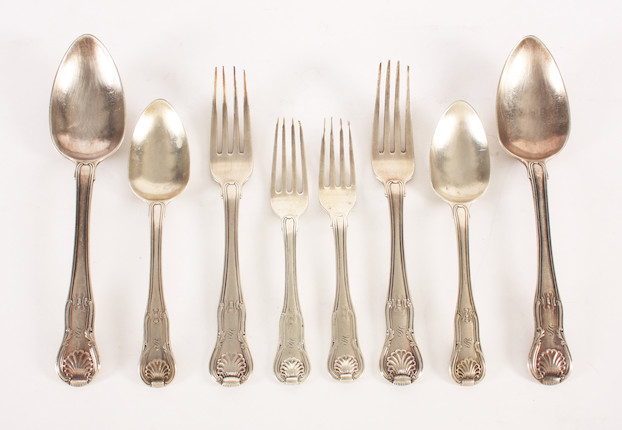 Bonhams : A George III silver composite part canteen of fiddle, thread ...