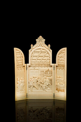 Bonhams : A French 19th century carved and tinted ivory triptych, possible Dieppe