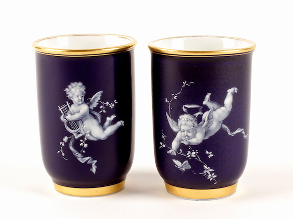 Bonhams : A pair of Meissen 'Limoges Enamel' beakers, late 19th century