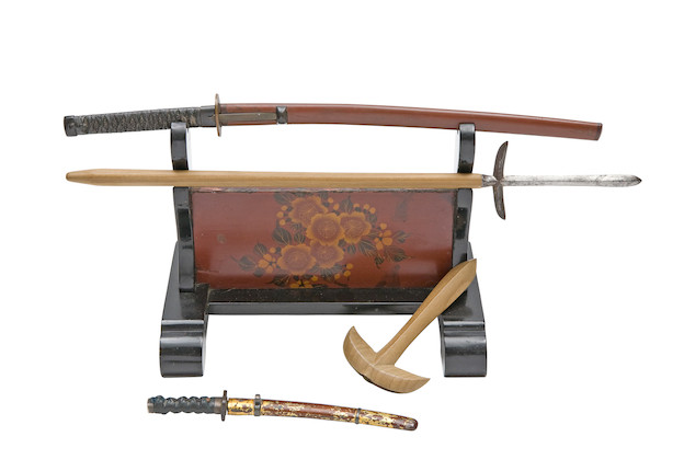 Bonhams : A Miniature Magari Yari, Two Miniature Swords, And A ...
