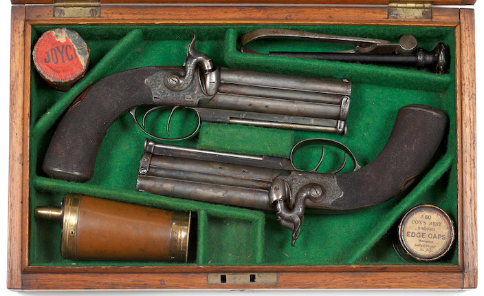 Bonhams : A Good Cased Pair of Double-Barrelled Percussion Box Lock ...