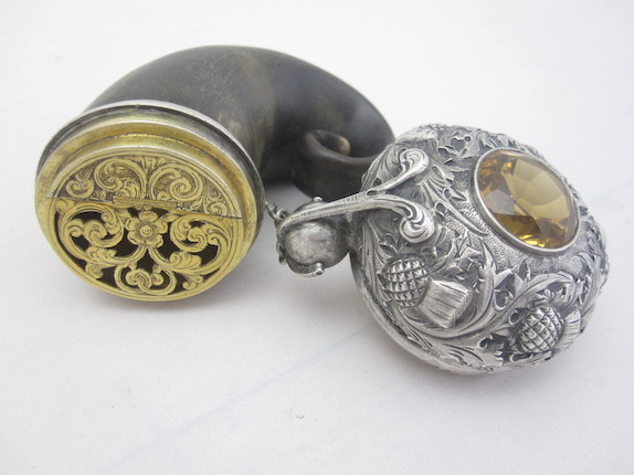 Bonhams A 19th Century Silver Mounted Horn Vinaigrette Stamped Ms And Co