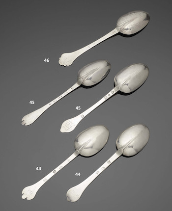 Bonhams : A silver lace back trefid spoon two pairs of marks I PBR ...