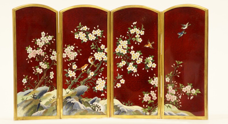 Bonhams : A Chinese cloisonne enamel four panel table screen