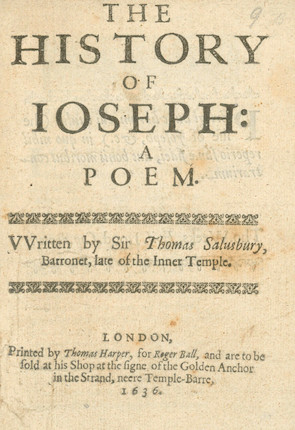 Bonhams : SALUSBURY (THOMAS) The History of Joseph A Poem, 1636