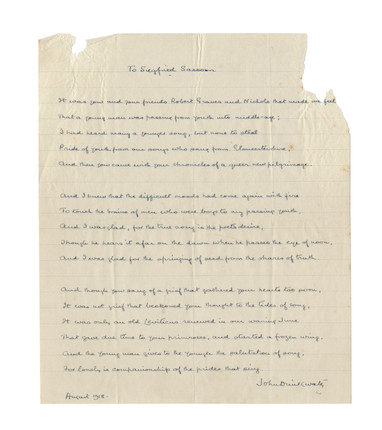 Bonhams : DRINKWATER, JOHN (1882-1937) AUTOGRAPH MANUSCRIPT OF HIS POEM ...