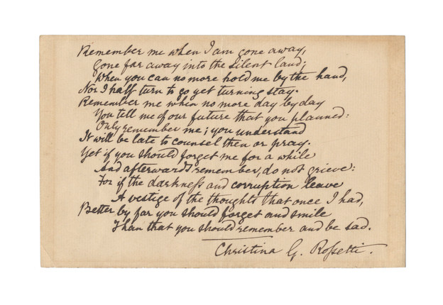 Bonhams : ROSSETTI, CHRISTINA (1830-1894) AUTOGRAPH MANUSCRIPT OF HER ...