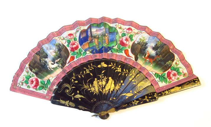 Bonhams : Two lacquer and paper folding fans 19th century