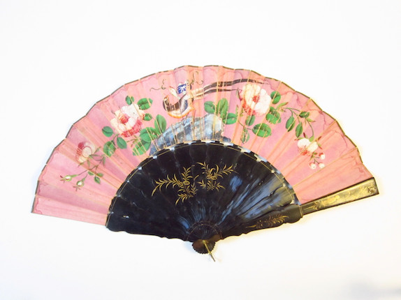 Bonhams : Two lacquer and paper folding fans 19th century