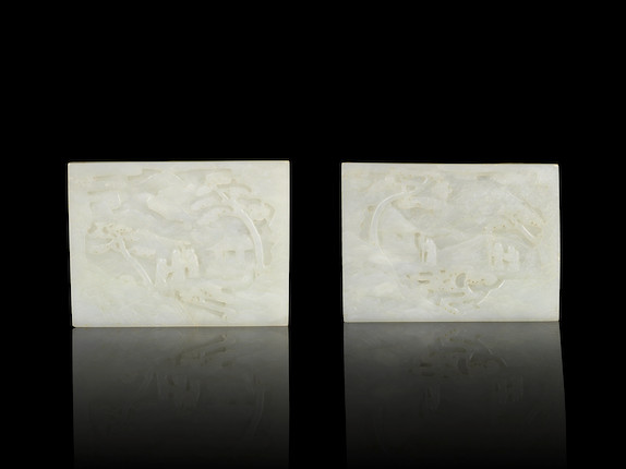 Bonhams : A rare pair of Imperial white jade double-sided panels 18th ...