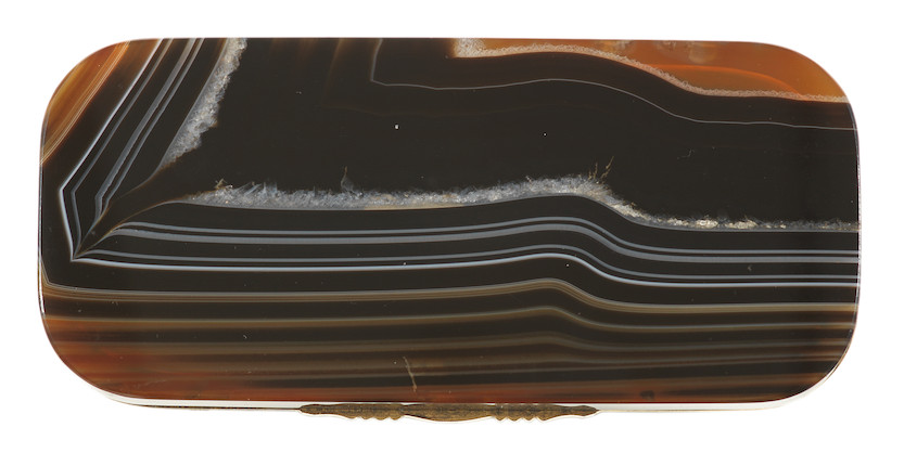 Bonhams : A 19th century striated agate and gilt metal snuff box