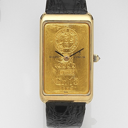 Bonhams : Corum. An 18ct gold quartz ingot wristwatchRef44400, No.4464 ...