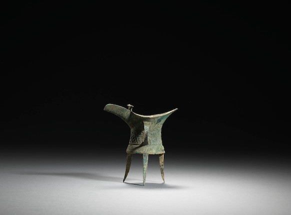 Bonhams : A rare archaic bronze ritual wine vessel, jue Early Shang ...
