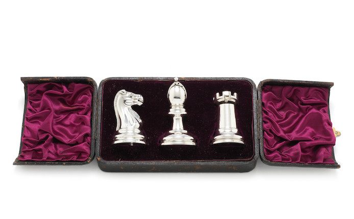 Bonhams : A cased Victorian silver novelty chess-themed condiment set ...