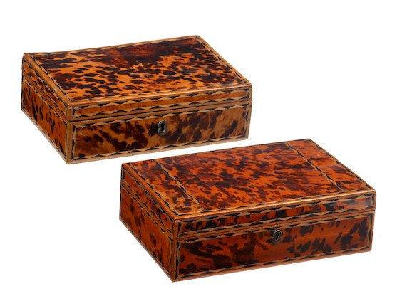 Bonhams : A pair of 19th Century tortoiseshell veneered boxes