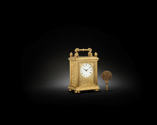 Bonhams A Mid 19th Century Engraved Gilt Brass Carriage Timepiece R