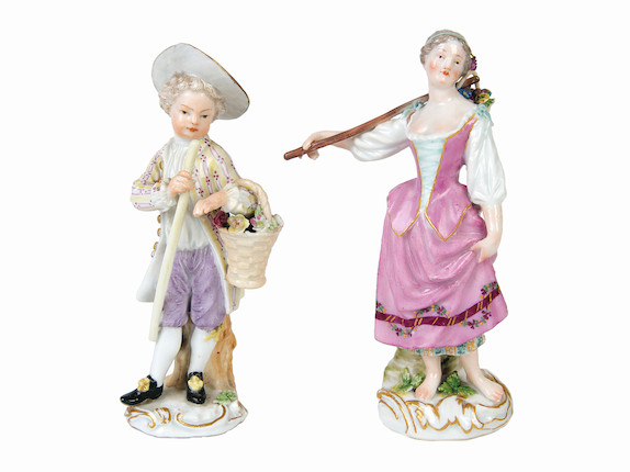 Bonhams : Two Meissen pastoral figures of a boy and a girl, early 19th ...