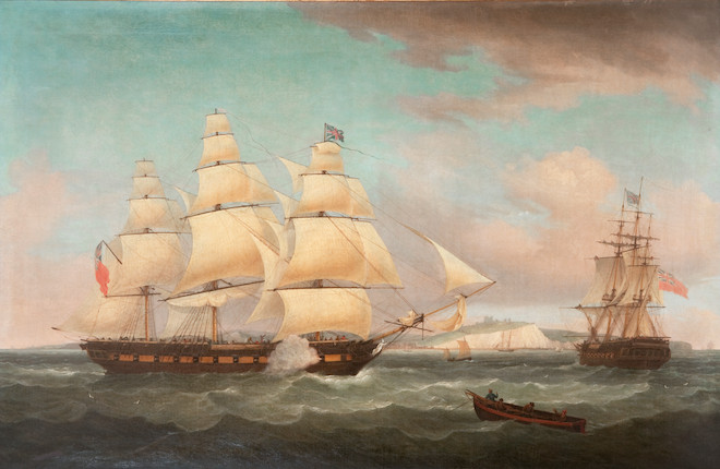 Bonhams : Thomas Whitcombe (British, 1760-1824) HMS Fortunée off Dover ...