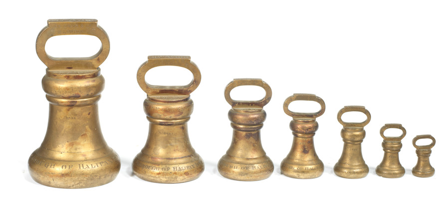 Bonhams : A set of seven Borough of Halifax imperial brass bell weights ...
