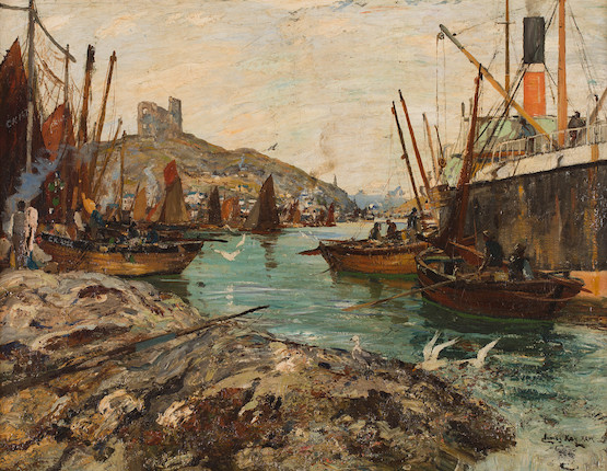 Bonhams : James Kay RSA RSW (British, 1858-1942) Tarbert Harbour 70 x ...