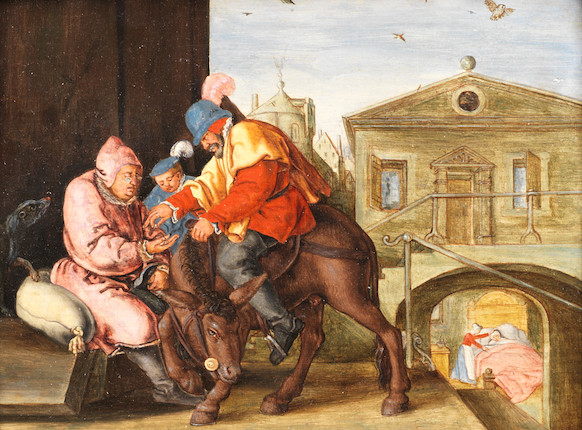 Bonhams : Flemish School, 17th Century The Good Samaritan putting the ...
