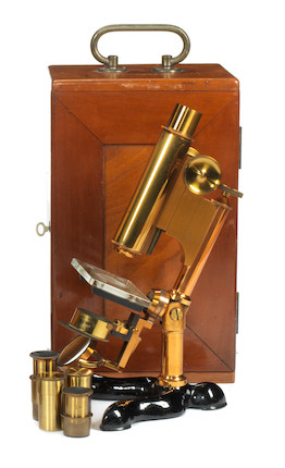 Bonhams : A Bausch & Lomb student's brass monocular microscope, English ...