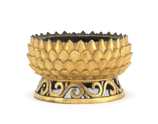 Bonhams : A gilt-bronze 'lotus' stand 16th/17th century