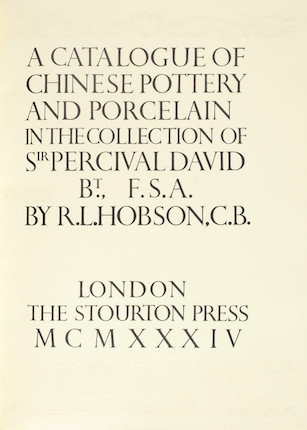 Bonhams : R.L. Hobson, A Catalogue Of Chinese Pottery and Porcelain in ...