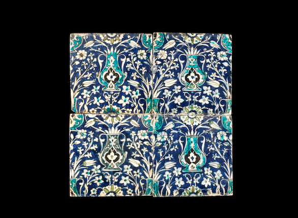 Bonhams : Four Damascus underglaze-painted pottery Tiles Syria, 17th ...