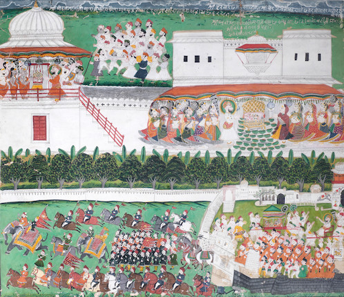 Bonhams : An extensive scene with Maharao Shatru Sal II of Kotah (reg ...