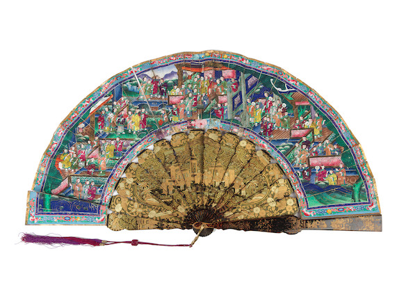 Bonhams : A Chinese ivory brisé fan and a 'thousand faces' fan