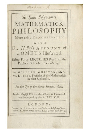 Bonhams : NEWTON (ISAAC) WHISTON (WILLIAM) Sir Isaac Newton's ...
