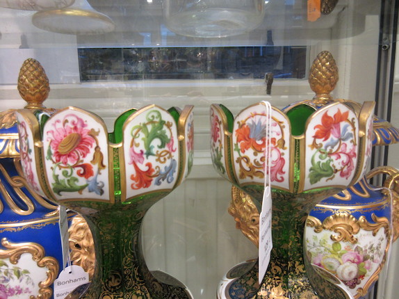 Bonhams A Pair Of Bohemian Green Glass Overlay Vases Circa 1900