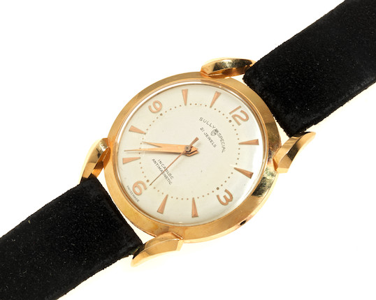 Bonhams : Sully Special. An 18K gold manual wind wristwatch with horned ...
