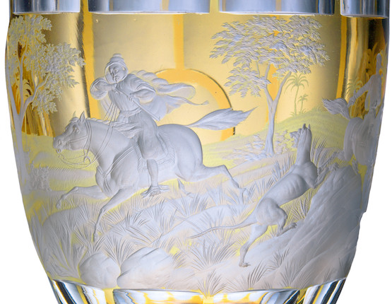 Bonhams : A massive pair of Czechoslovakian amber-stained goblets and ...