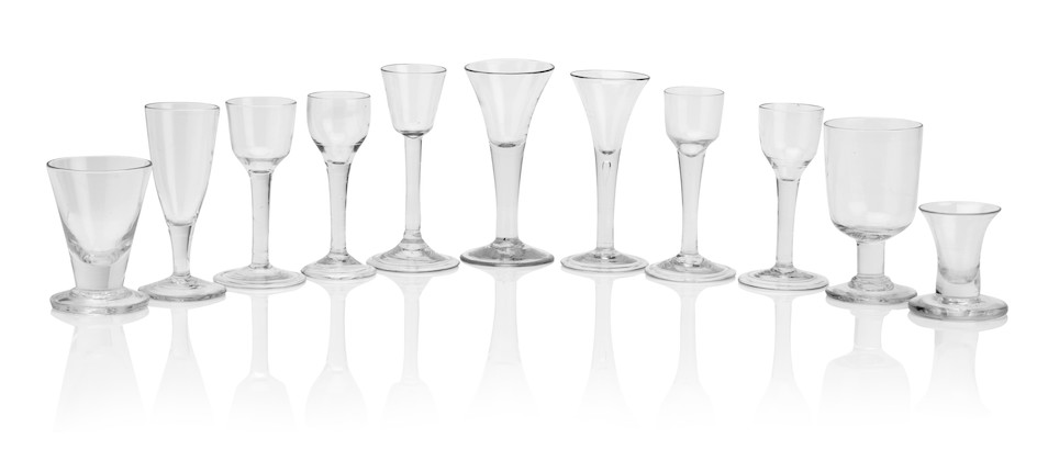 Bonhams Nine Various Plain Stem Wine Glasses Mostly Circa 1750
