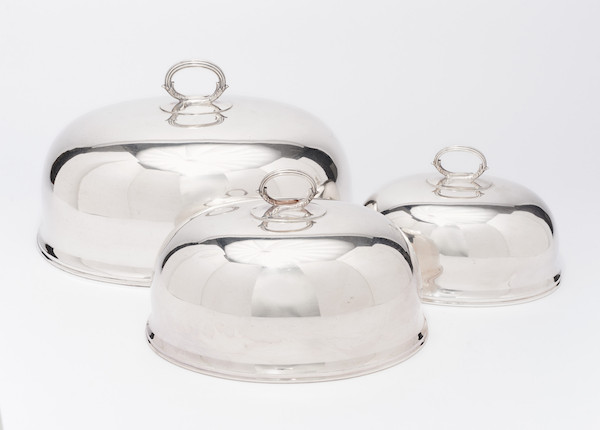 Bonhams : Set of three graduated meat covers by Hardy Brothers, Sydney (3)